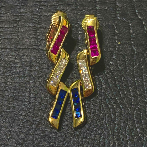 Vintage | Jewelry | Vintage Lind Red White Blue Channel Set Princess ...